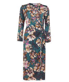 Milla Green floral satin wrap dress