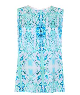 Sea Through White turquoise printed silk Sea Garden top | aesthet.com