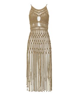 Karima Brown metallic macrame Statua midi dress | aesthet.com